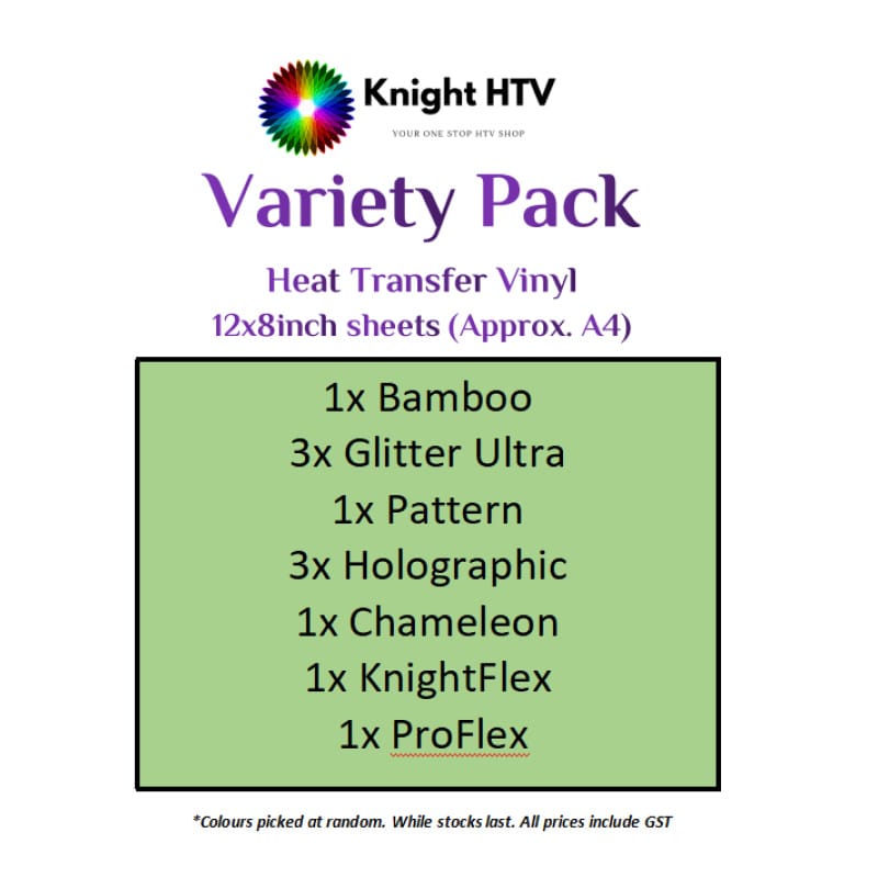 Chrome Metallic HTV - Variety Pack 4 Sheets - Knight Heat Transfer Vinyl
