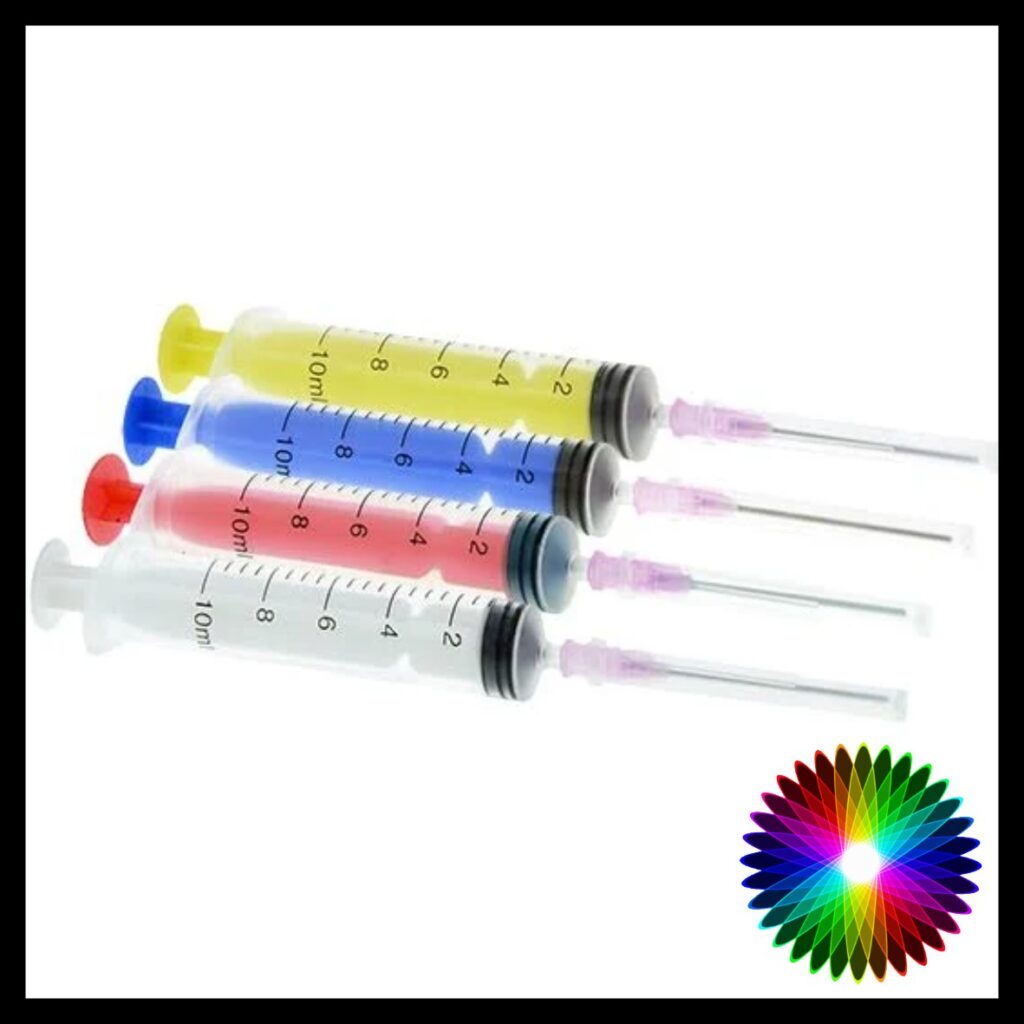 4 Colour Ink Syringes with Needle Extension & Cap - Knight HTV