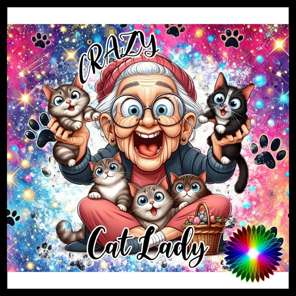 20oz Sublimation Tumbler Wrap Prints - Crazy Cat Lady Grandma - Knight HTV