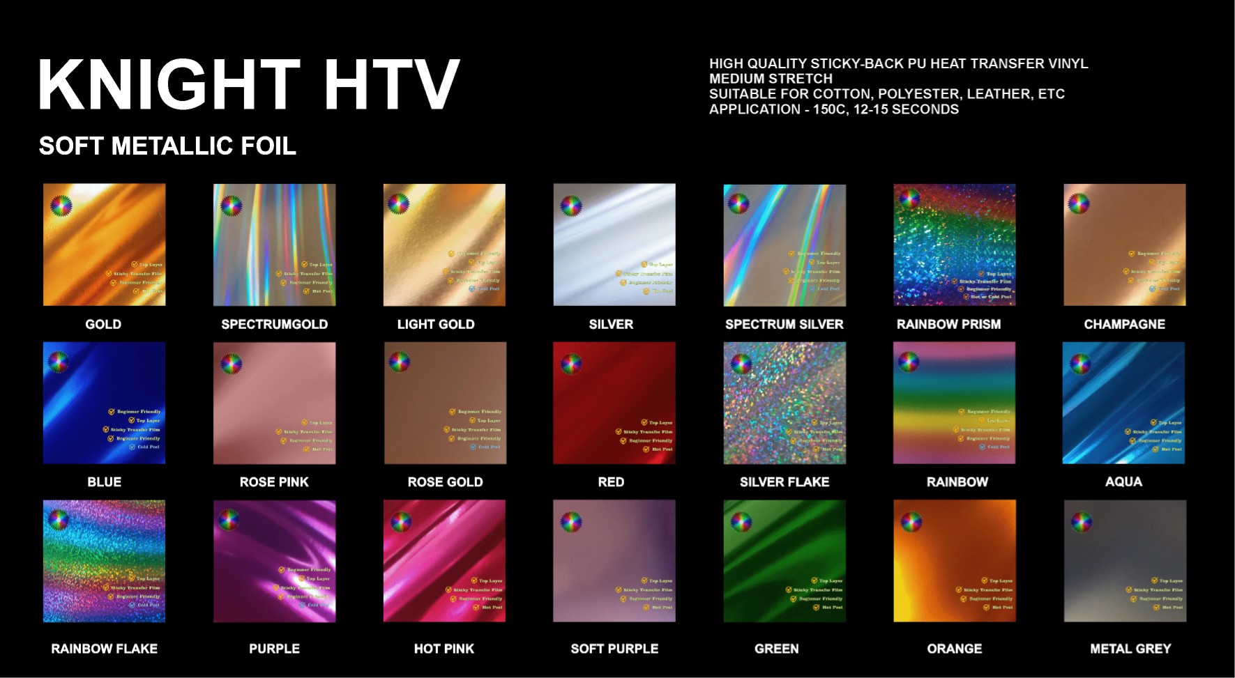 Create Iron On Die Cut Single Colour Metallic Foil Heat Transfers A4 ...